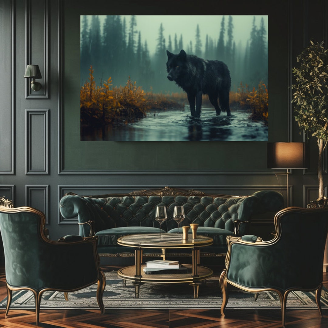 Wall Decor, Alpha Wolf, Black Wolf, Home Decor, Canvas Art, Perfect ...