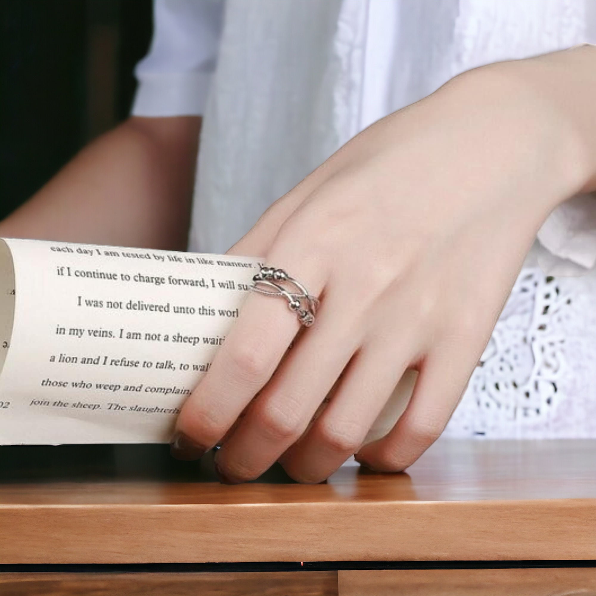 Silver Anxiety ADHD Fidget Ring, Spinner Ring, Adjustable Silver Rings ...