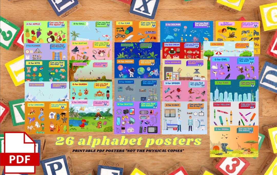 26 Printable Alphabet Posters for Kids Letters & Scenarios PDF - Etsy ...