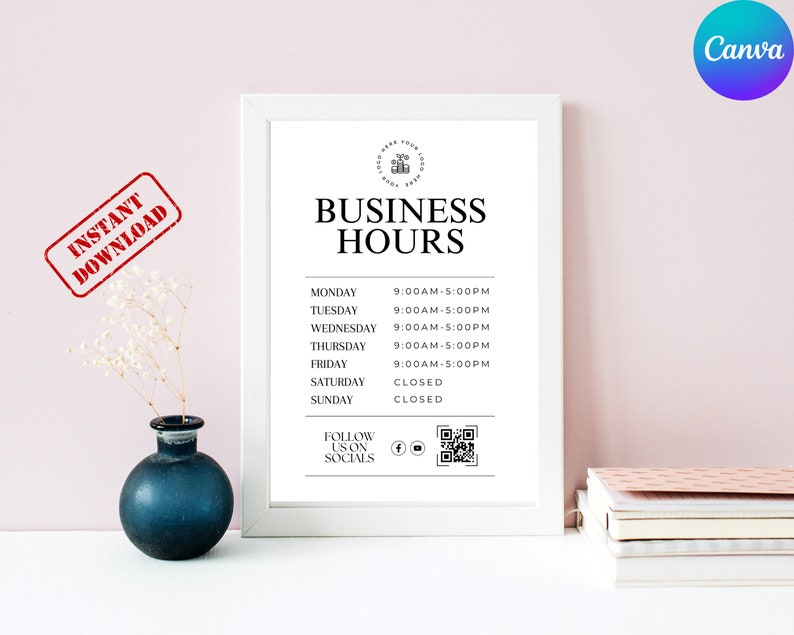 Opening Hours QR Code Editable Opening Hours Canva Template - Etsy