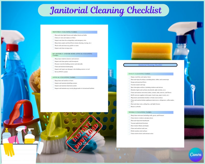 Janitorial Cleaning Checklist Template, Commercial Cleaning Business ...