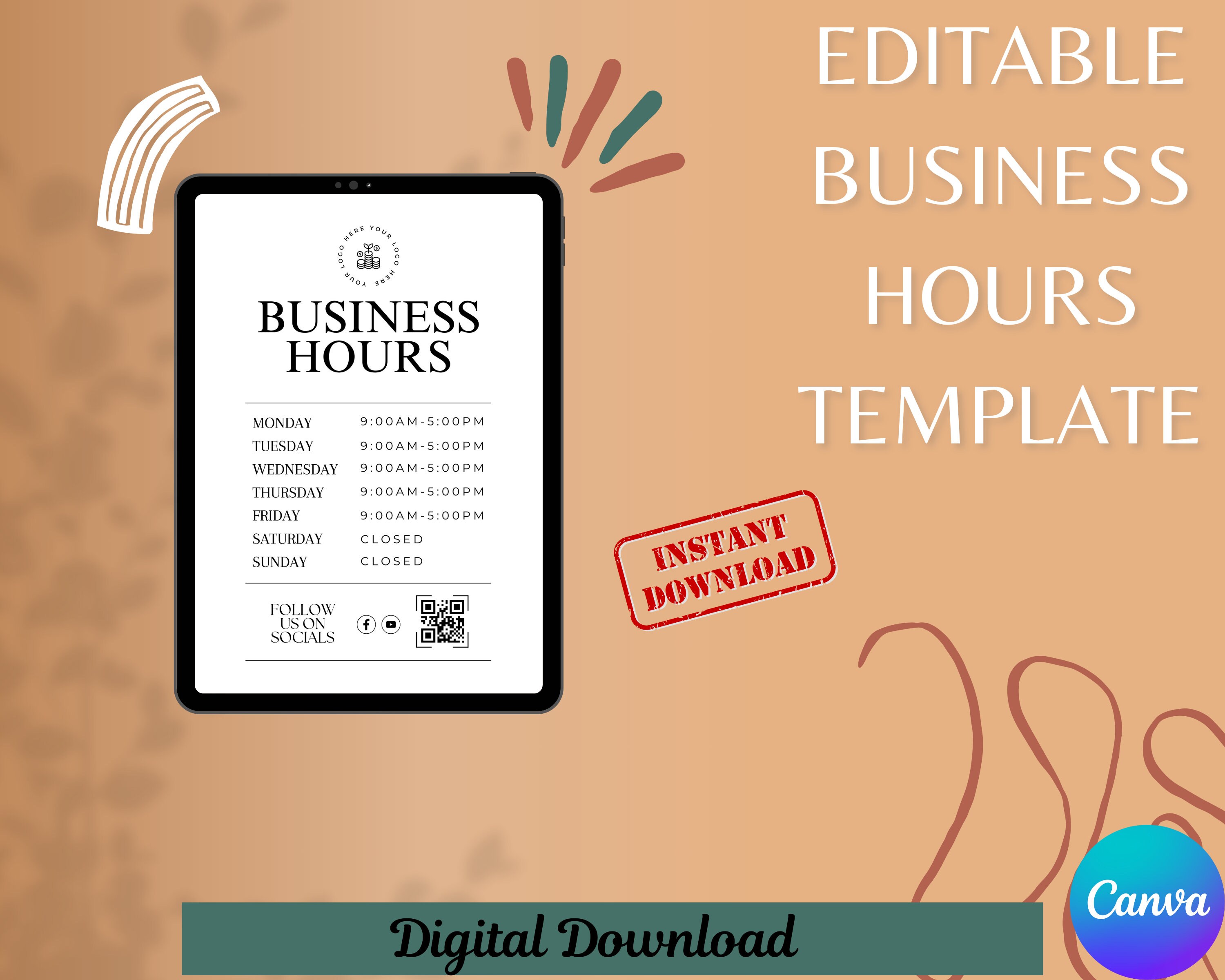 Opening Hours QR Code Editable Opening Hours Canva Template - Etsy