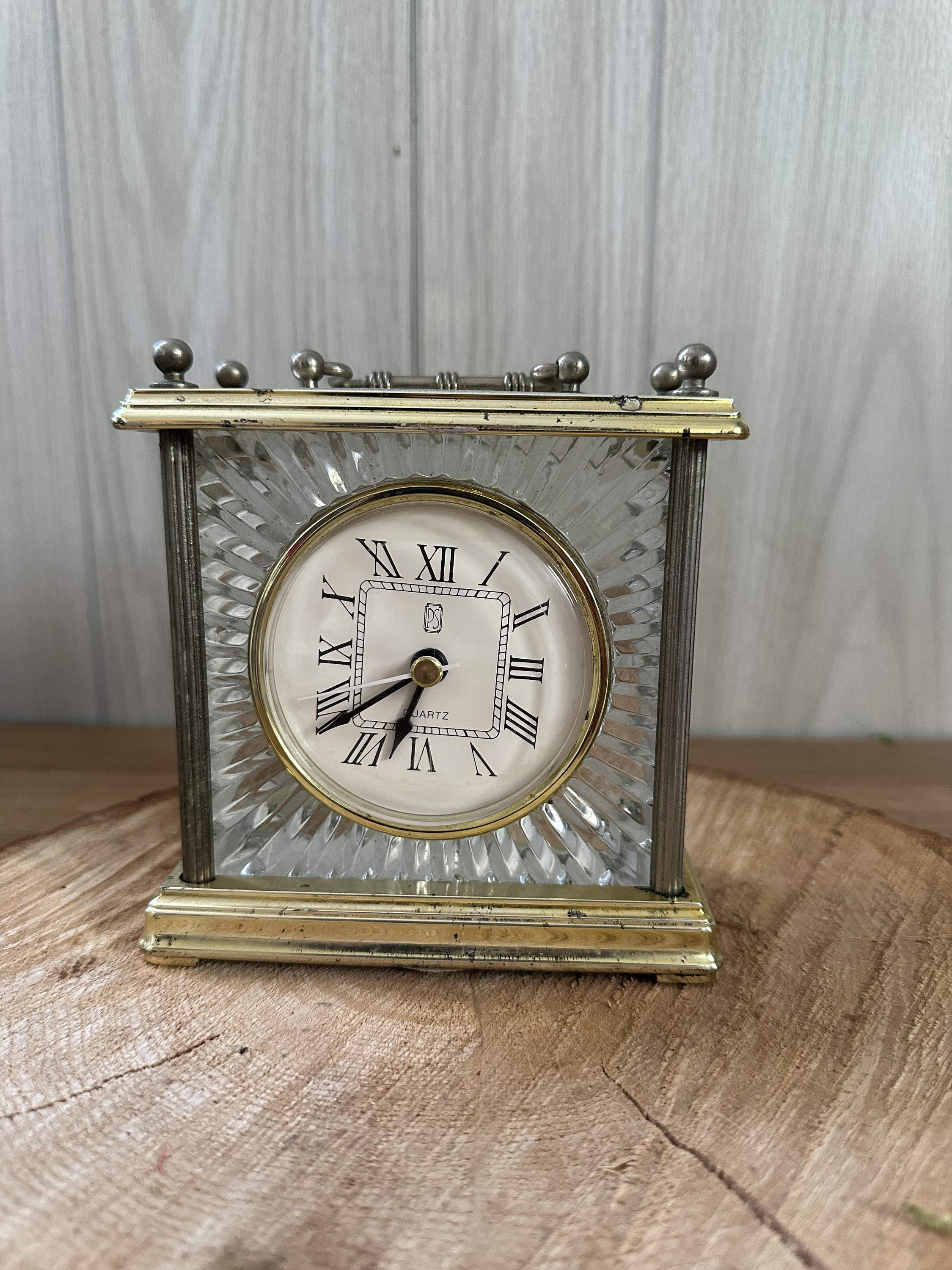 Vintage PS Paul Sebastian Mantel Desk Clock Quartz Crystal Glass Block ...