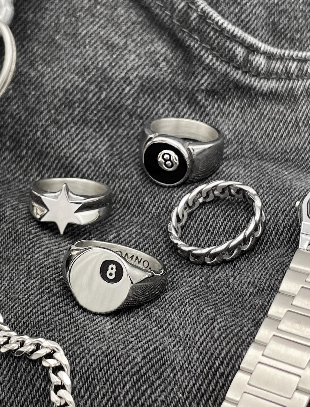 Silver Plated Signet Ring, Recycled Stainless Steel, Cuban, 8 Ball - Etsy