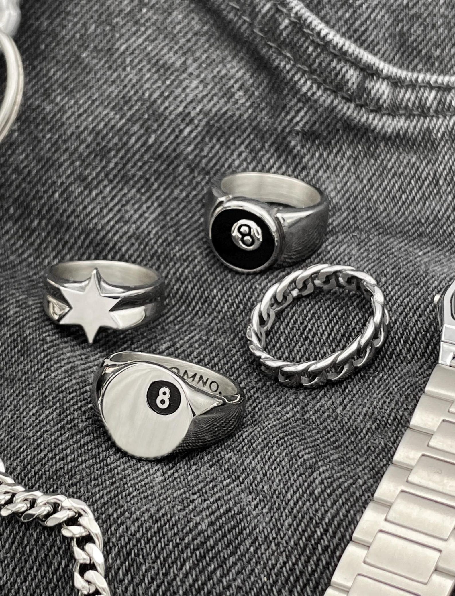 Silver Plated Signet Ring, Recycled Stainless Steel, Cuban, 8 Ball - Etsy