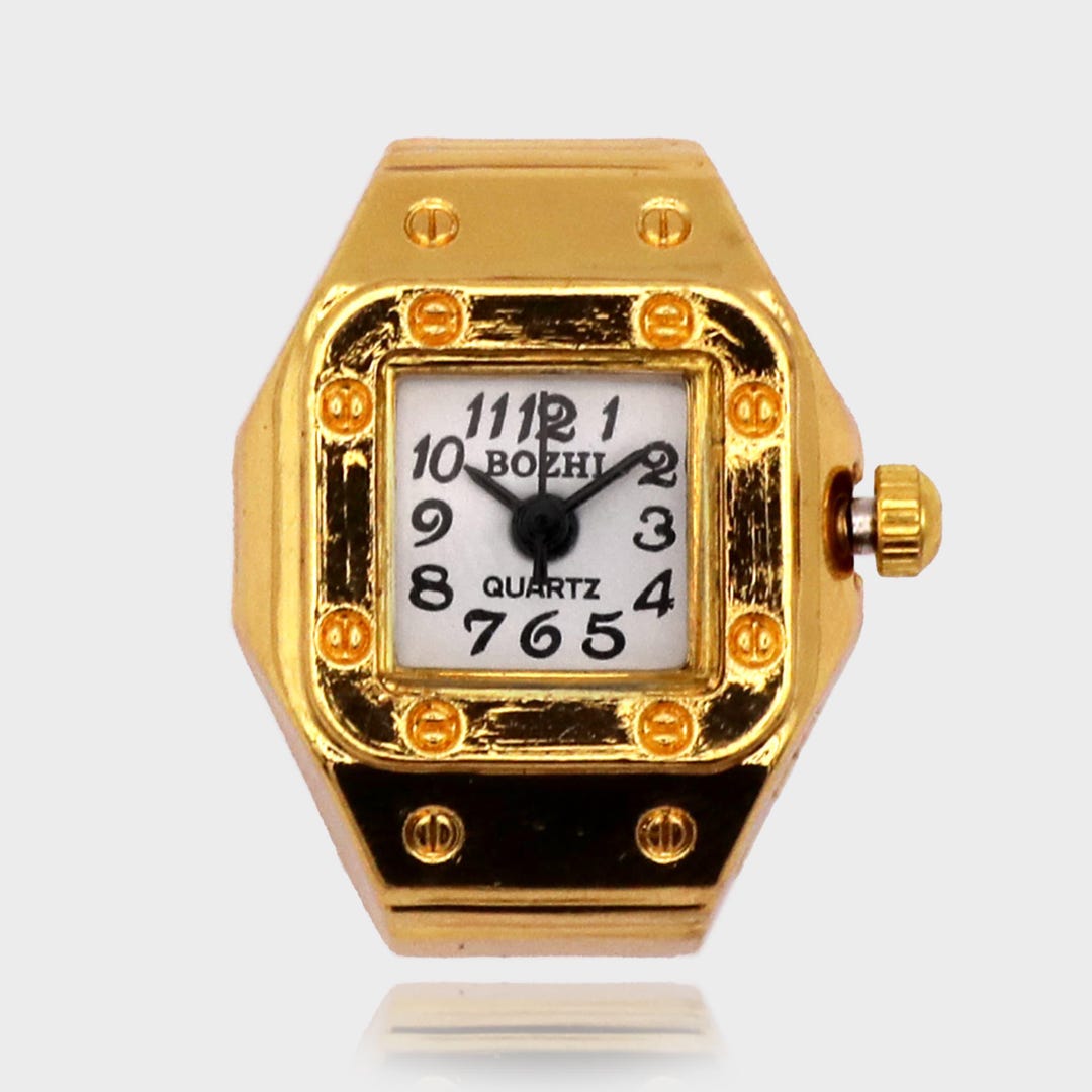 Gold Watch Ring – Functional Mini Clock Ring | Stainless Steel Gold ...
