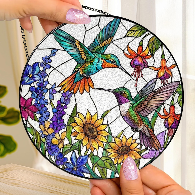 Hummingbird Stained Glass Suncatcher Custom Hummingbird Window Hanging ...