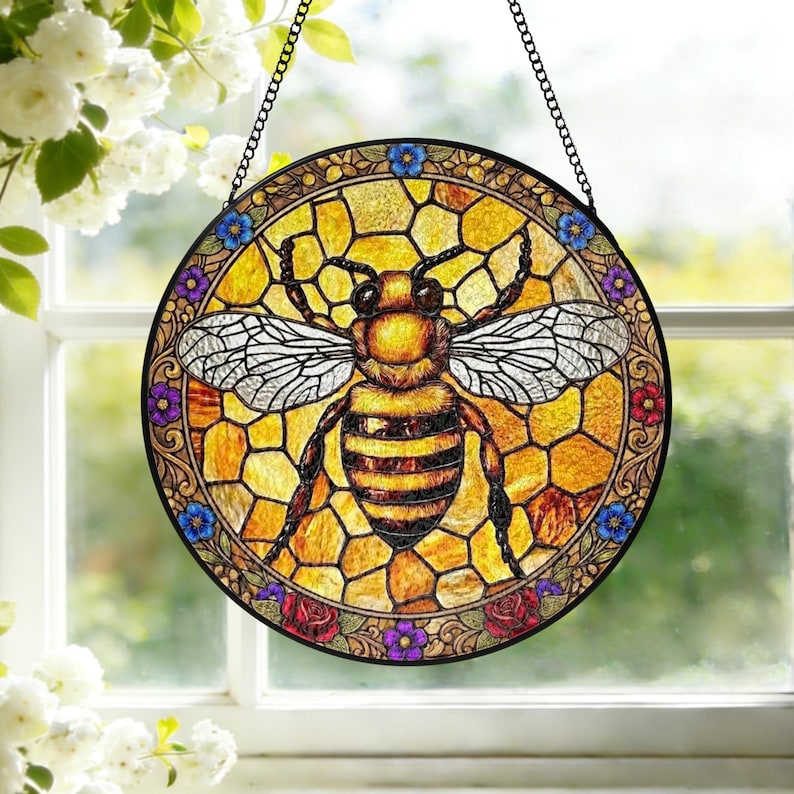 Custom Bee Stained Glass Suncatcher Window Hangings Bumble Bee Honeybee ...