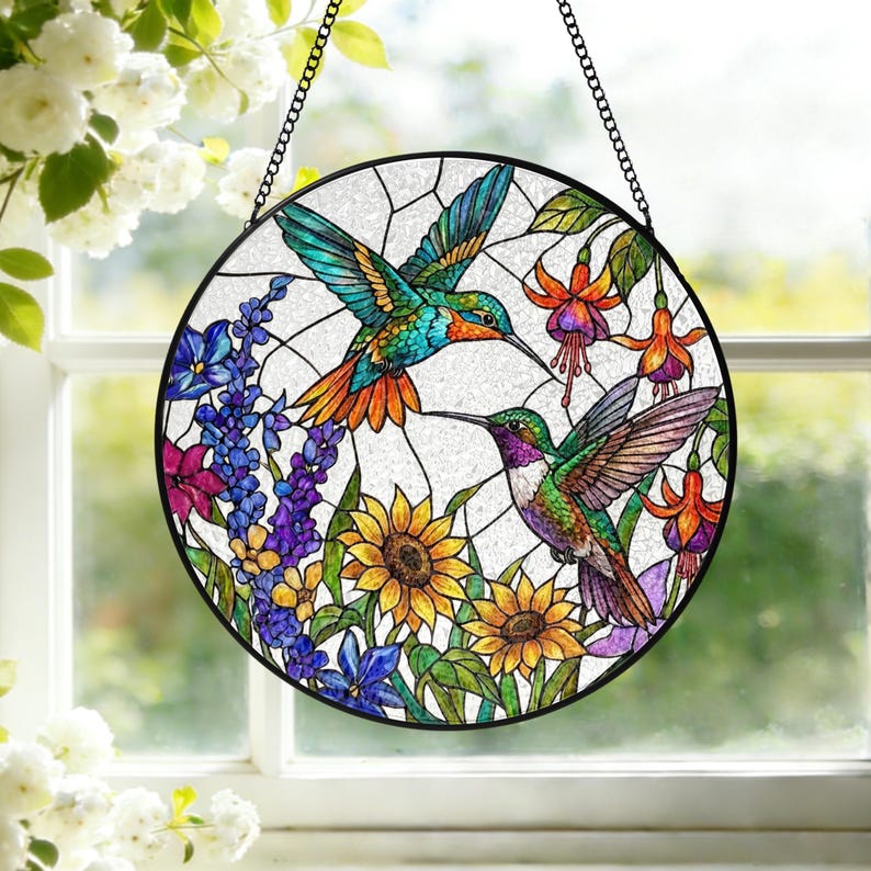Hummingbird Stained Glass Suncatcher Custom Hummingbird Window Hanging ...