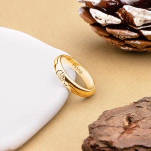 Custom Birth Flower Ring, Dainty Ring,engraved Name Ring,flower ...