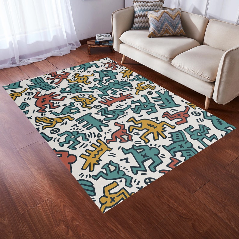 Colorful Haring Rug, Modern Pop Art Carpet, Unique Area Rug, Fun Home ...