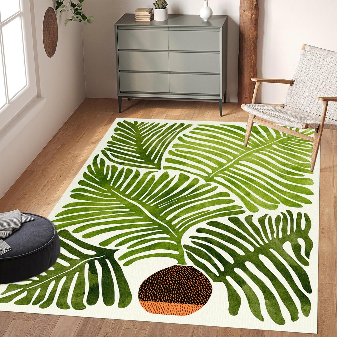 Botanical Pattern Rug, Nature Inspired Area Rug, Floral Print Rug ...