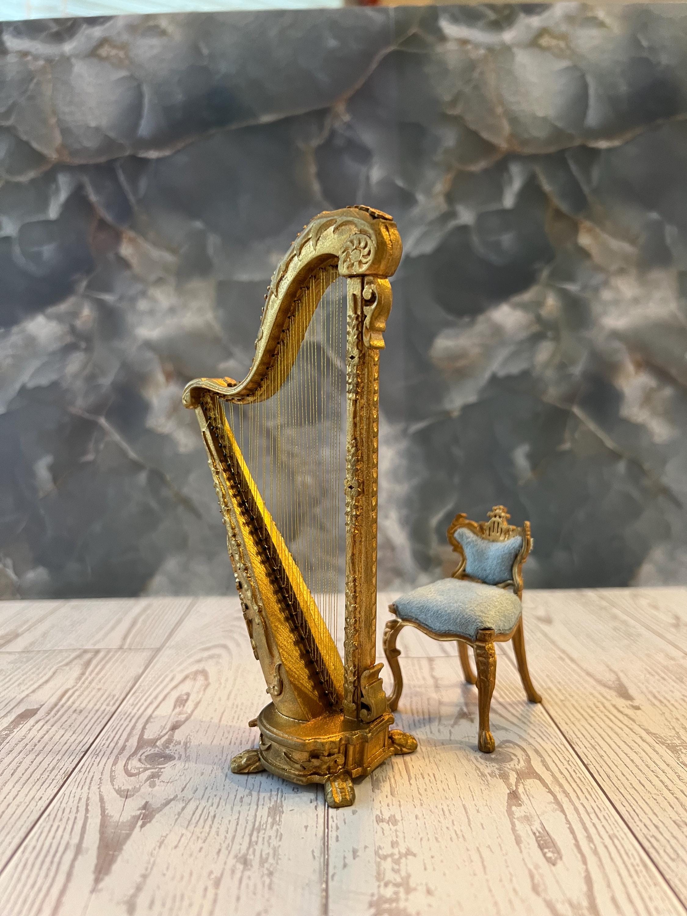 1 12 Scale Beautiful Bespaq Gold Harp With Matching Delicate Chair in ...