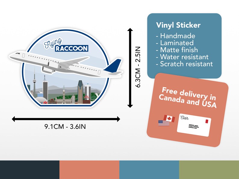 Embraer 195-E2 flying Raccoon Sticker High Quality Vinyl Sticker ...