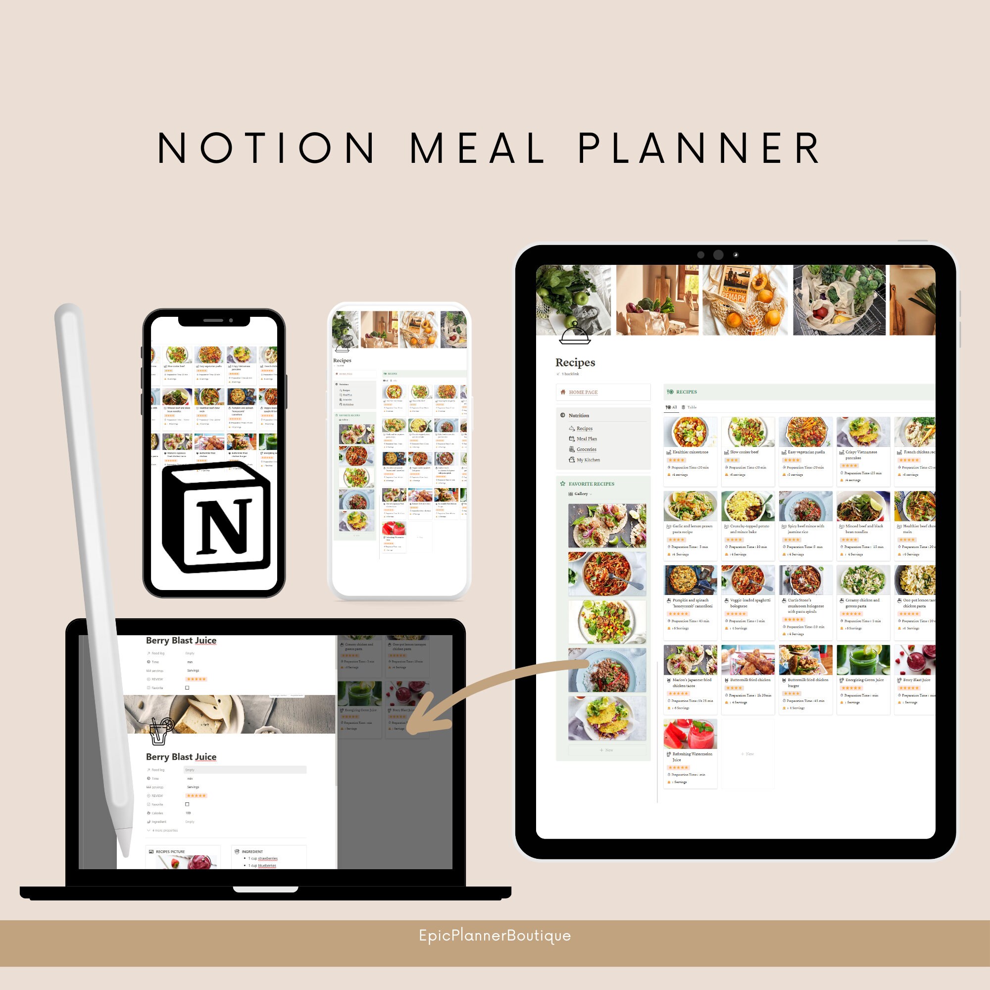 Notion Meal Planner Template Digital Meal Plan Notion Grocery List ...