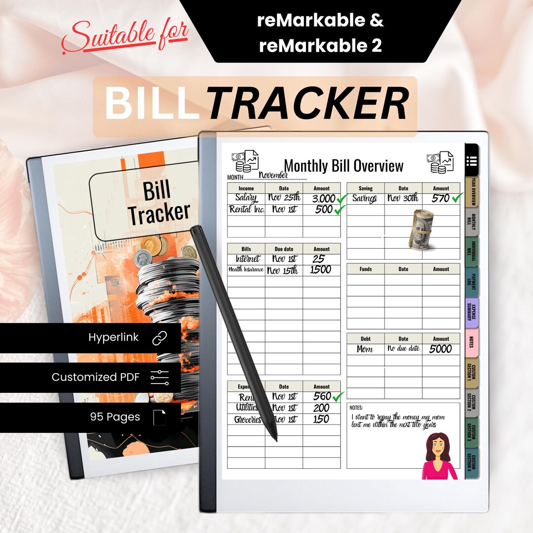Remarkable Bill Tracker Template: Hyperlinked Finance Planner (PDF) - Etsy