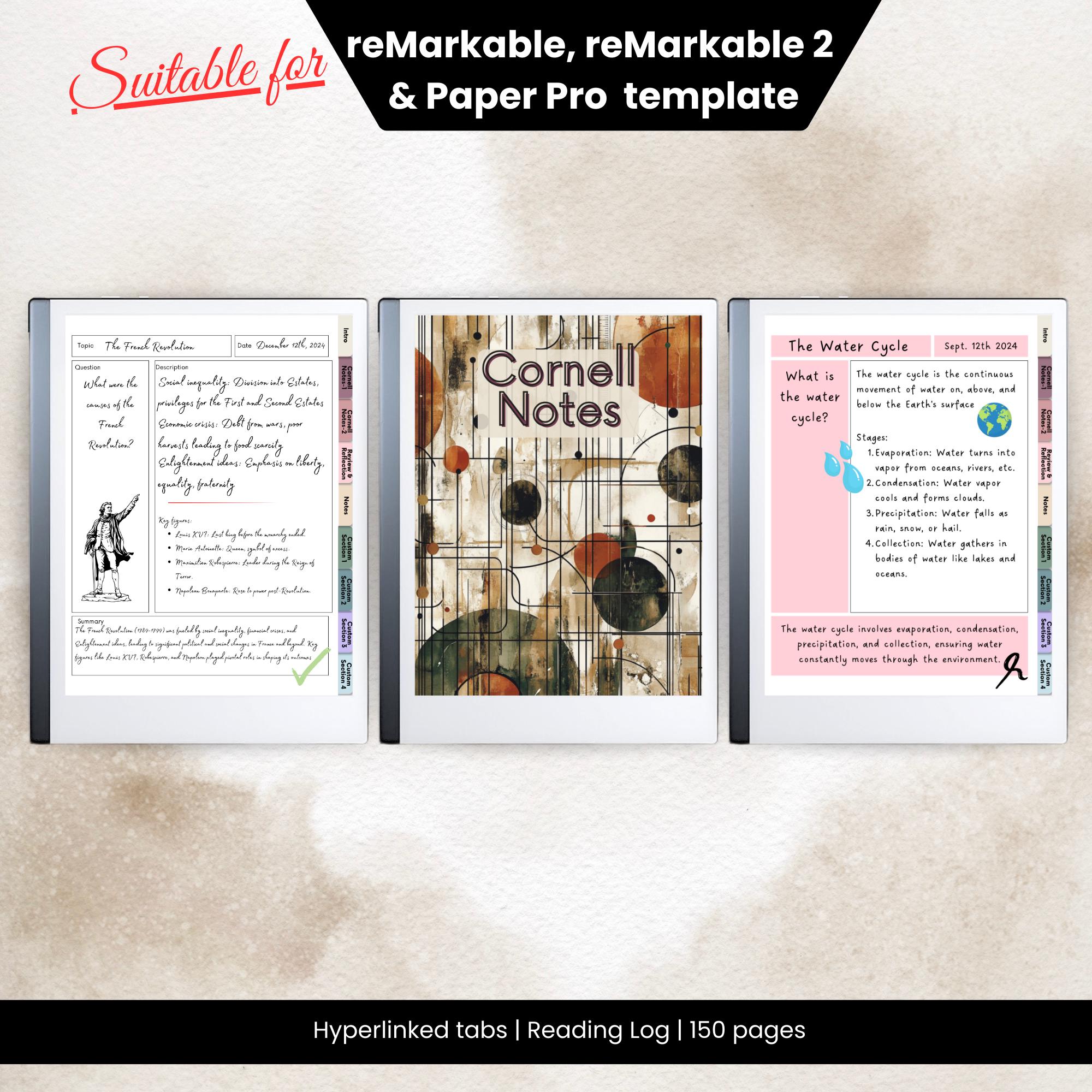 Hyperlinked Cornell Notes Template for Remarkable, Digital Notebook ...