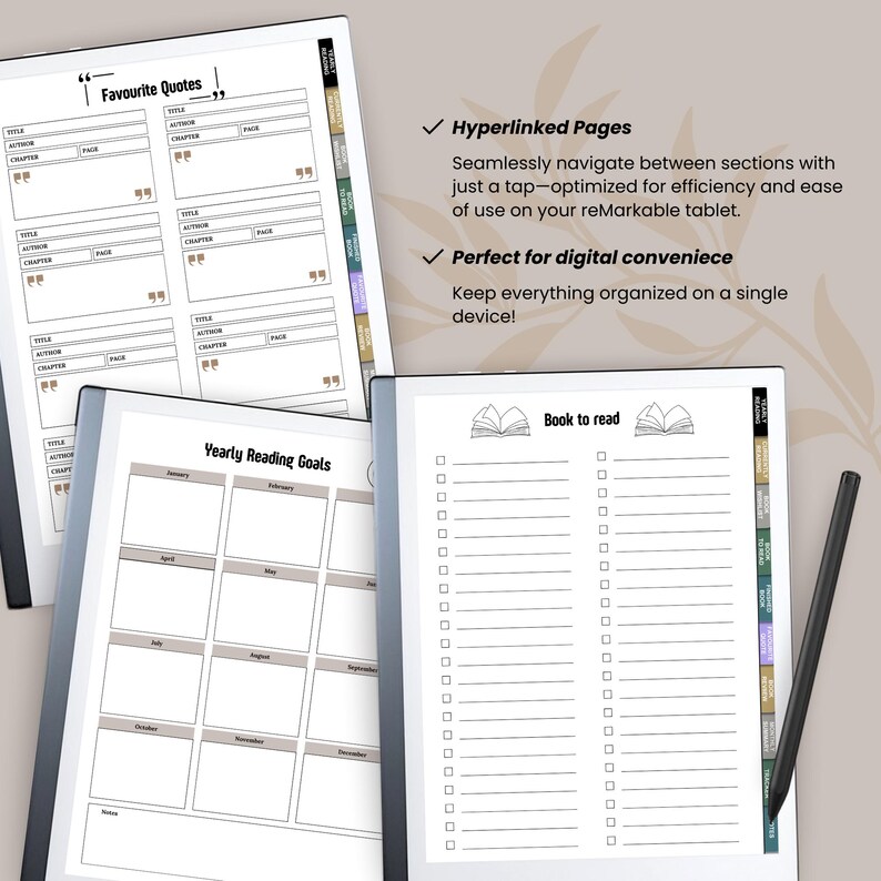Hyperlinked Reading Log for Remarkable | Remarkable Templates | Reading ...
