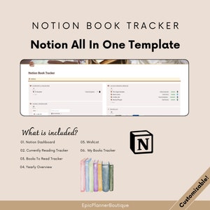 Notion Book Tracker Template Reading Journal Notion Template Book Tracker Notion Dashboard for ...