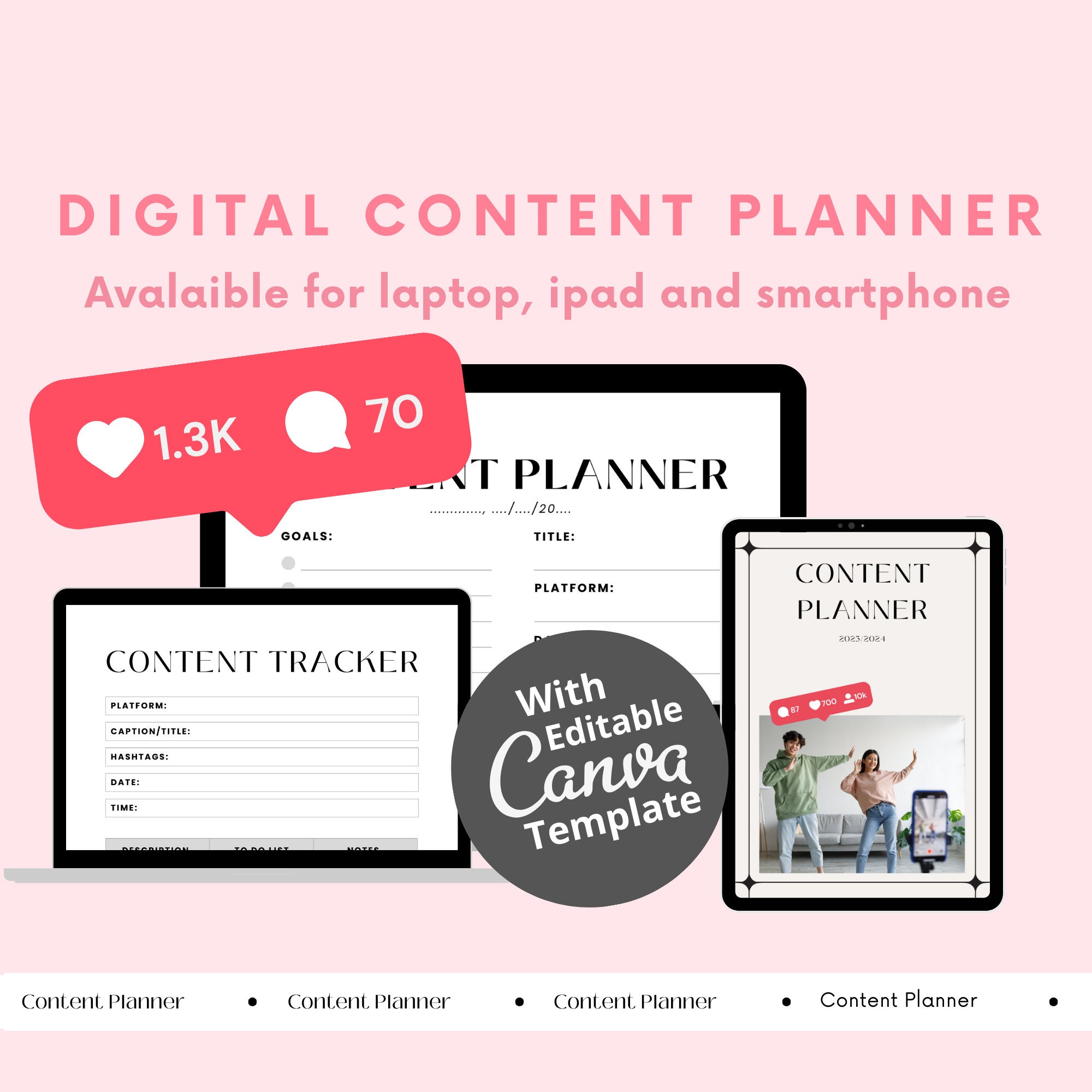 Instant Digital Content Planner Canva Template Social Media Planner Content Planner Calendar ...