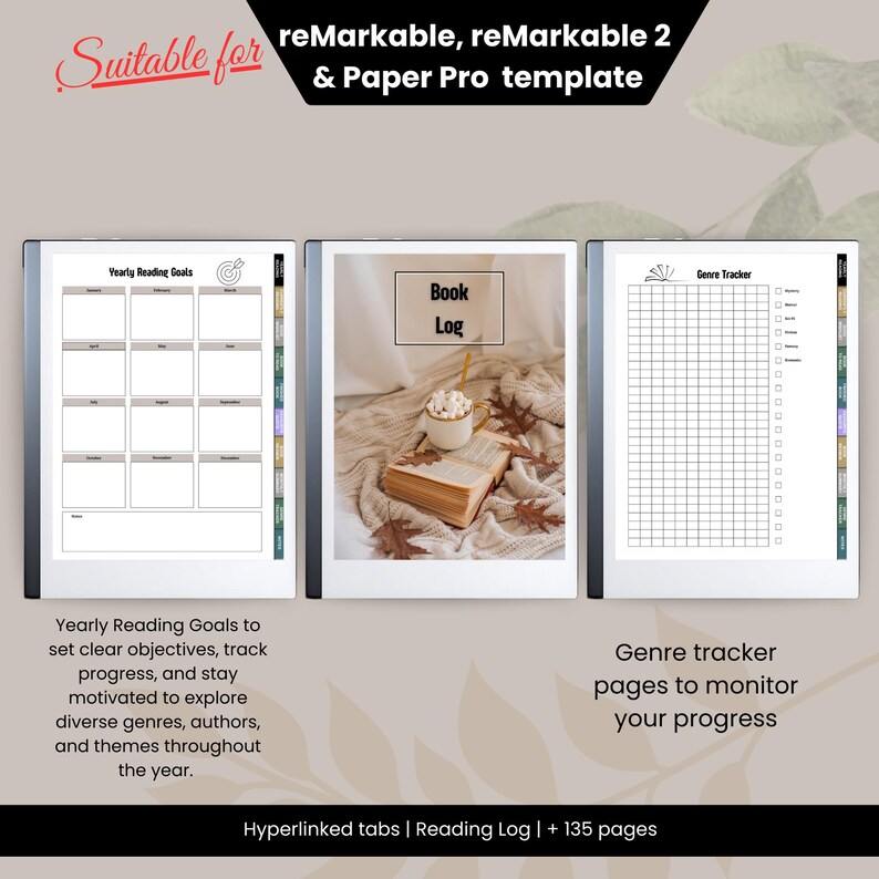 Hyperlinked Reading Log for Remarkable | Remarkable Templates | Reading ...