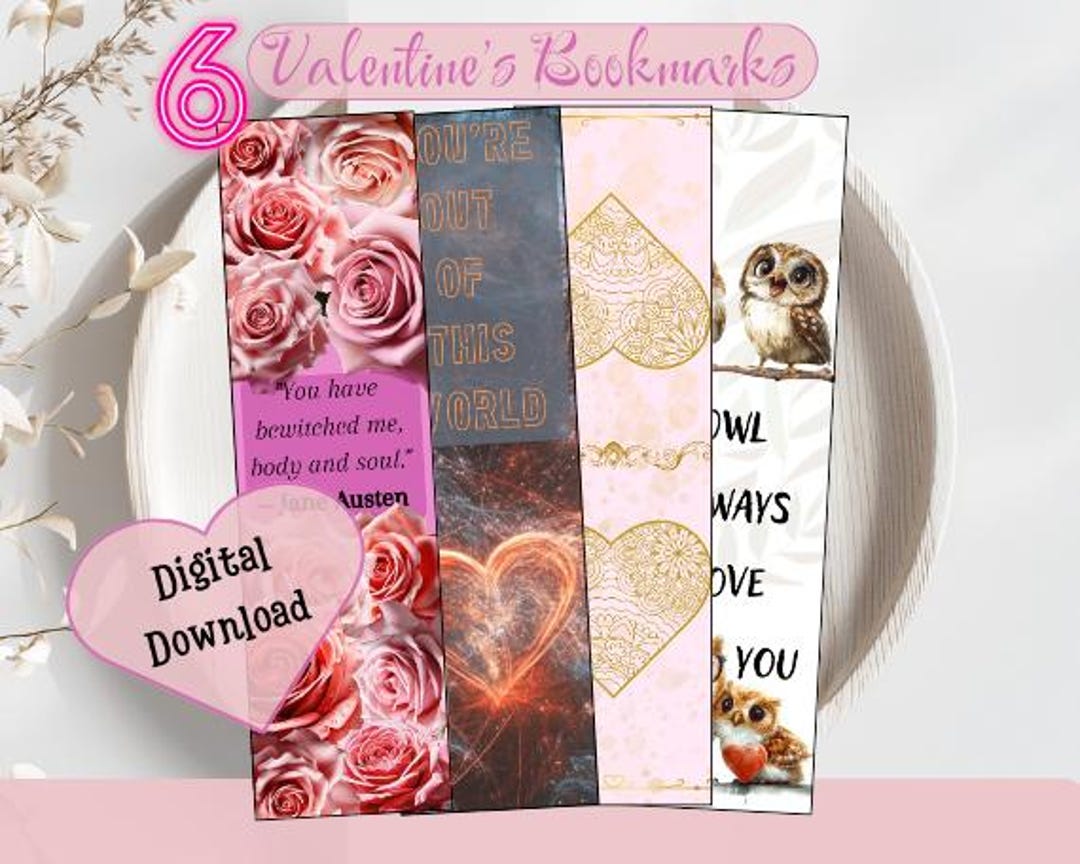 Valentines Printable Bookmark SVG, Bookmark Template, Digital Download ...