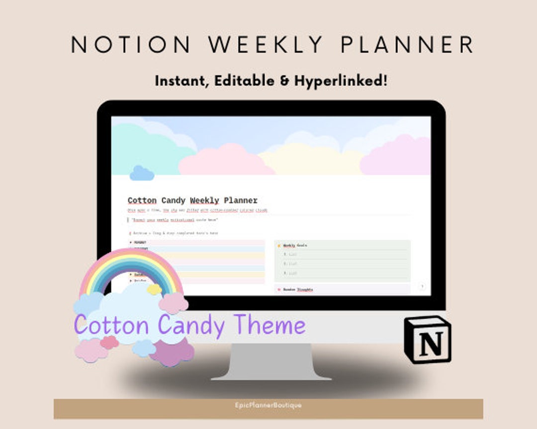 Notion Weekly Planner Template Cotton Candy Themed Simple Weekly Tasks ...