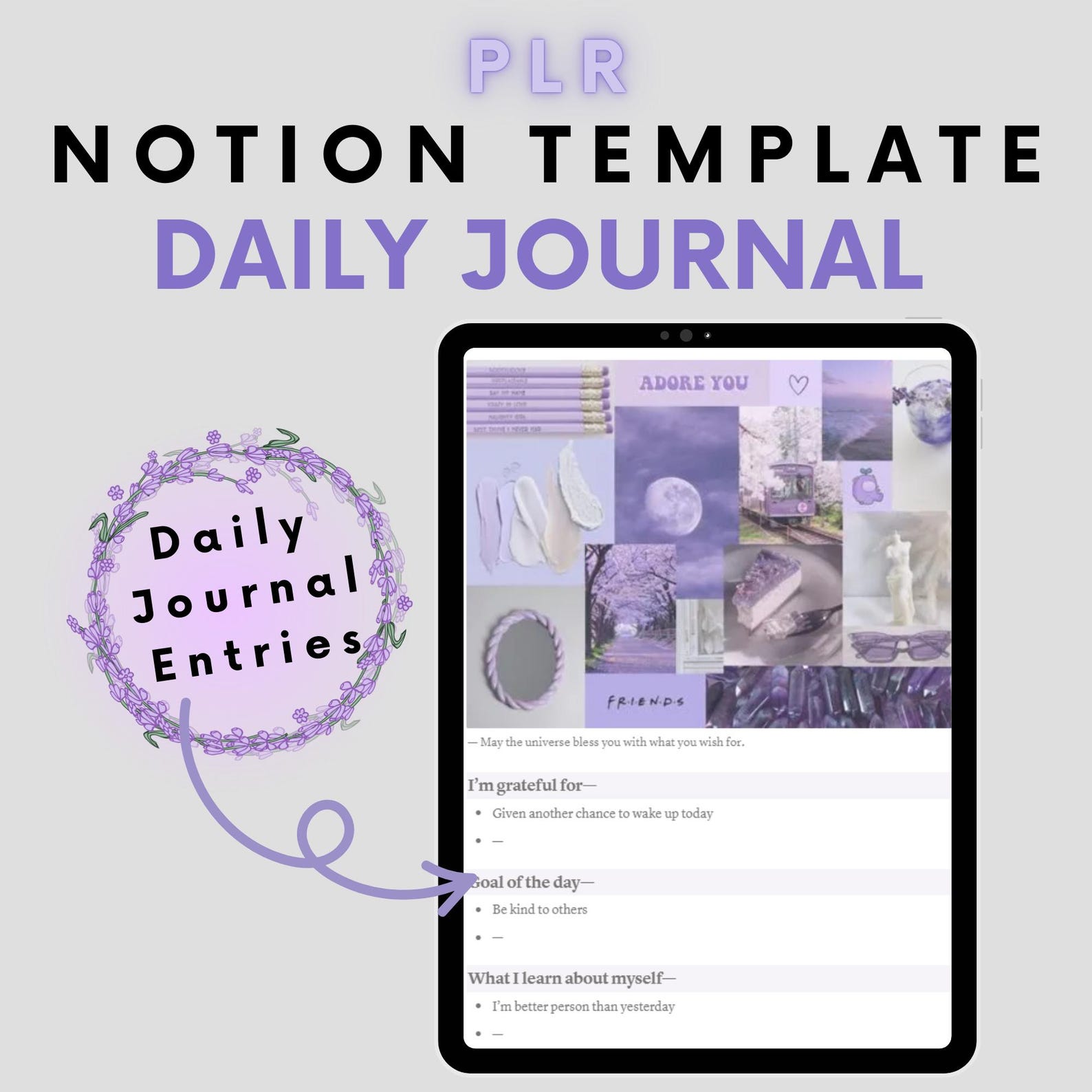 PLR Notion Template Daily Journal Lavender, Task Tracker Vision Board ...