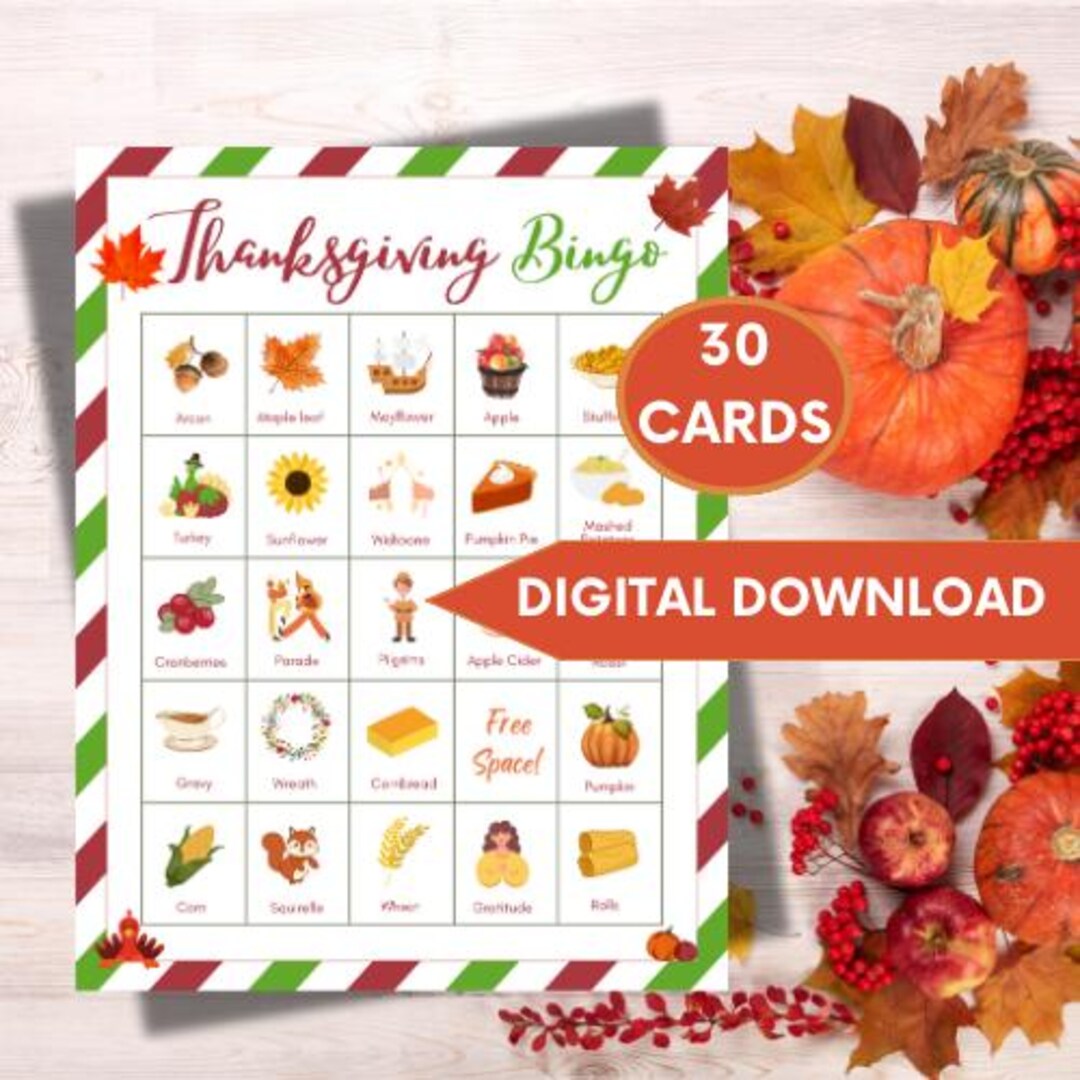 Thanksgiving Bingo, 30 Thanksgiving Bingo Cards, Thanksgiving Activity ...