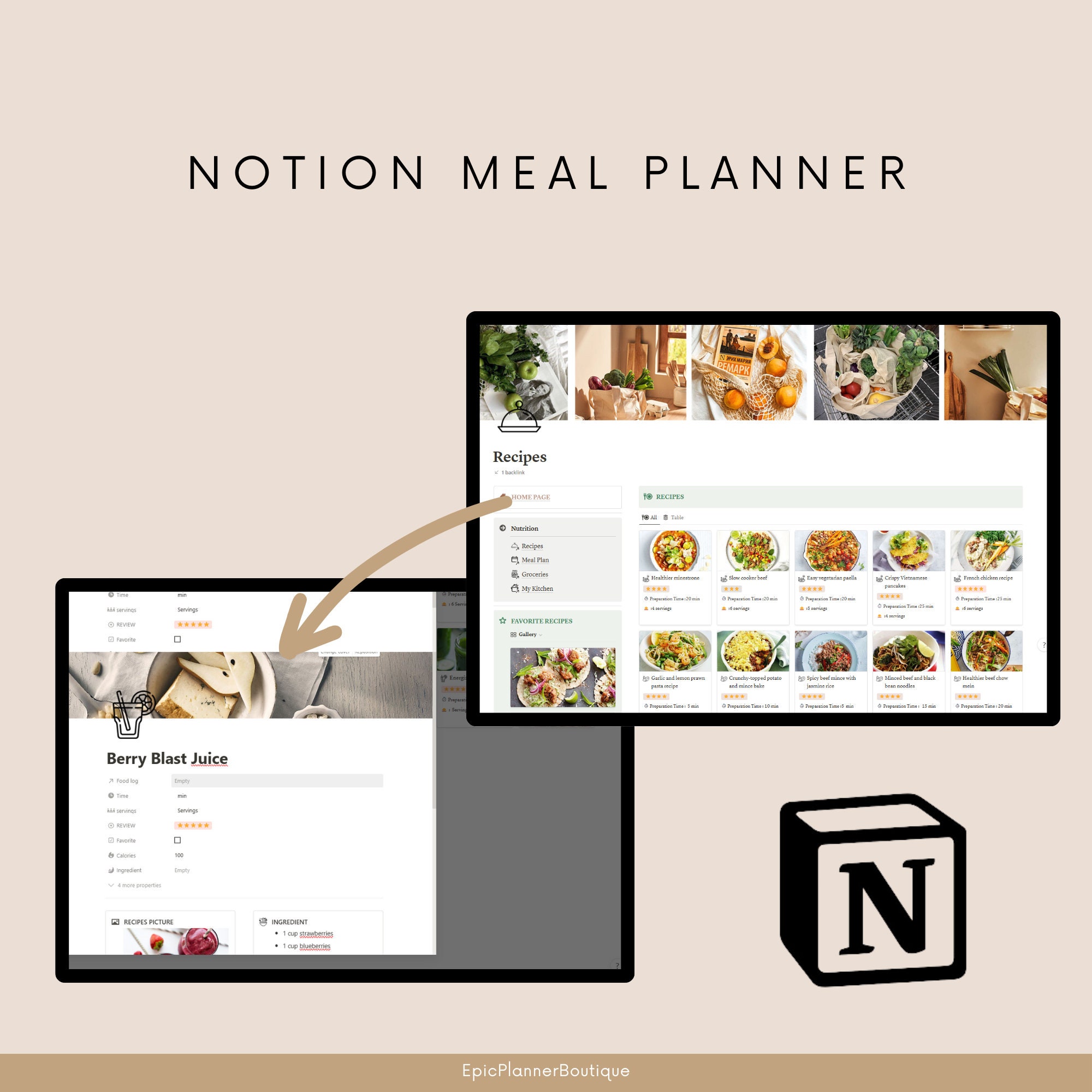 Notion Meal Planner Template Digital Meal Plan Notion Grocery List ...