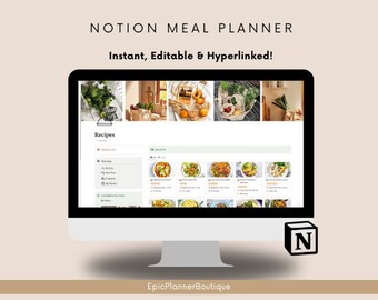 Notion Meal Planner Template Digital Meal Plan Notion Grocery List Digital Recipe Book Notion ...