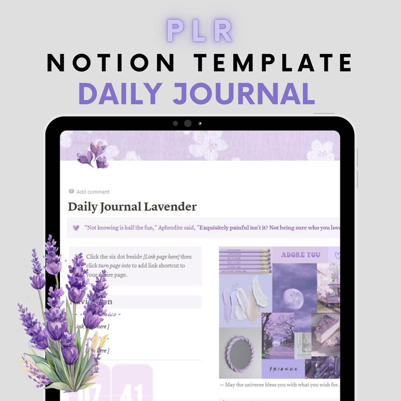 PLR Notion Template Daily Journal Lavender, Task Tracker Vision Board Student Notion Life ...