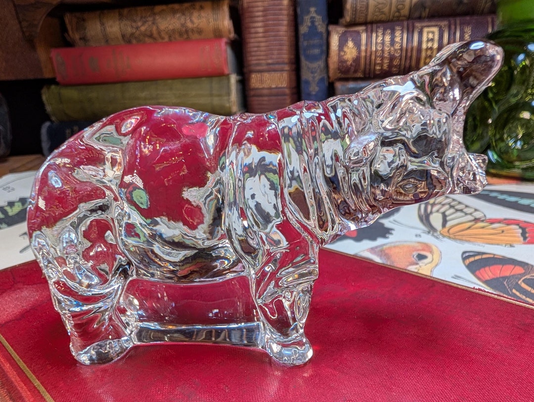 Vintage Crystal Glass Open Mouth Hippo Figurine Hippopotamus Ornament ...