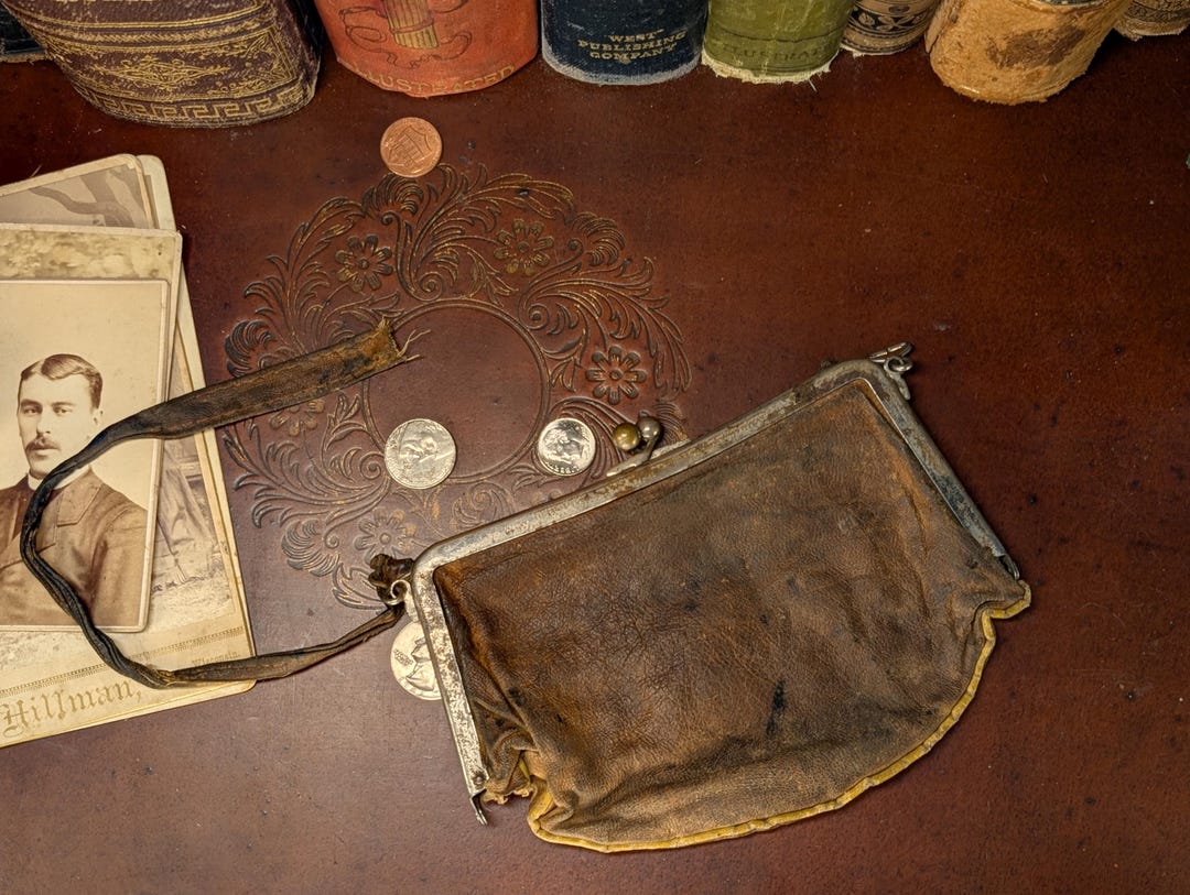 Antique Kiss Clasp Victorian Edwardian Leather Coin Purse | Floral ...