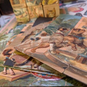 Antique Wooden Block Puzzle: Vintage Pet Lithographs, Eclectic Decor - Etsy
