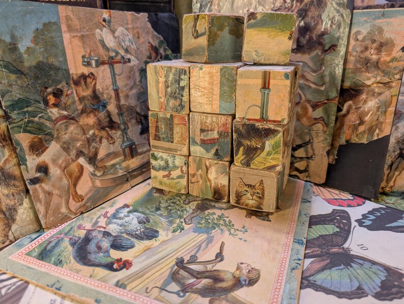 Antique Wooden Block Puzzle: Vintage Pet Lithographs, Eclectic Decor - Etsy