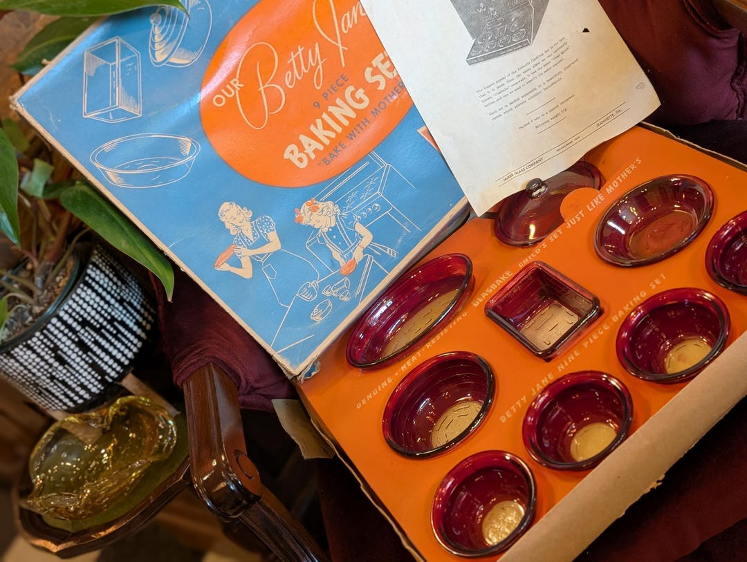 Child's Baking Set Vintage Betty Jane Glasbake 1950s Red Ovenware ...