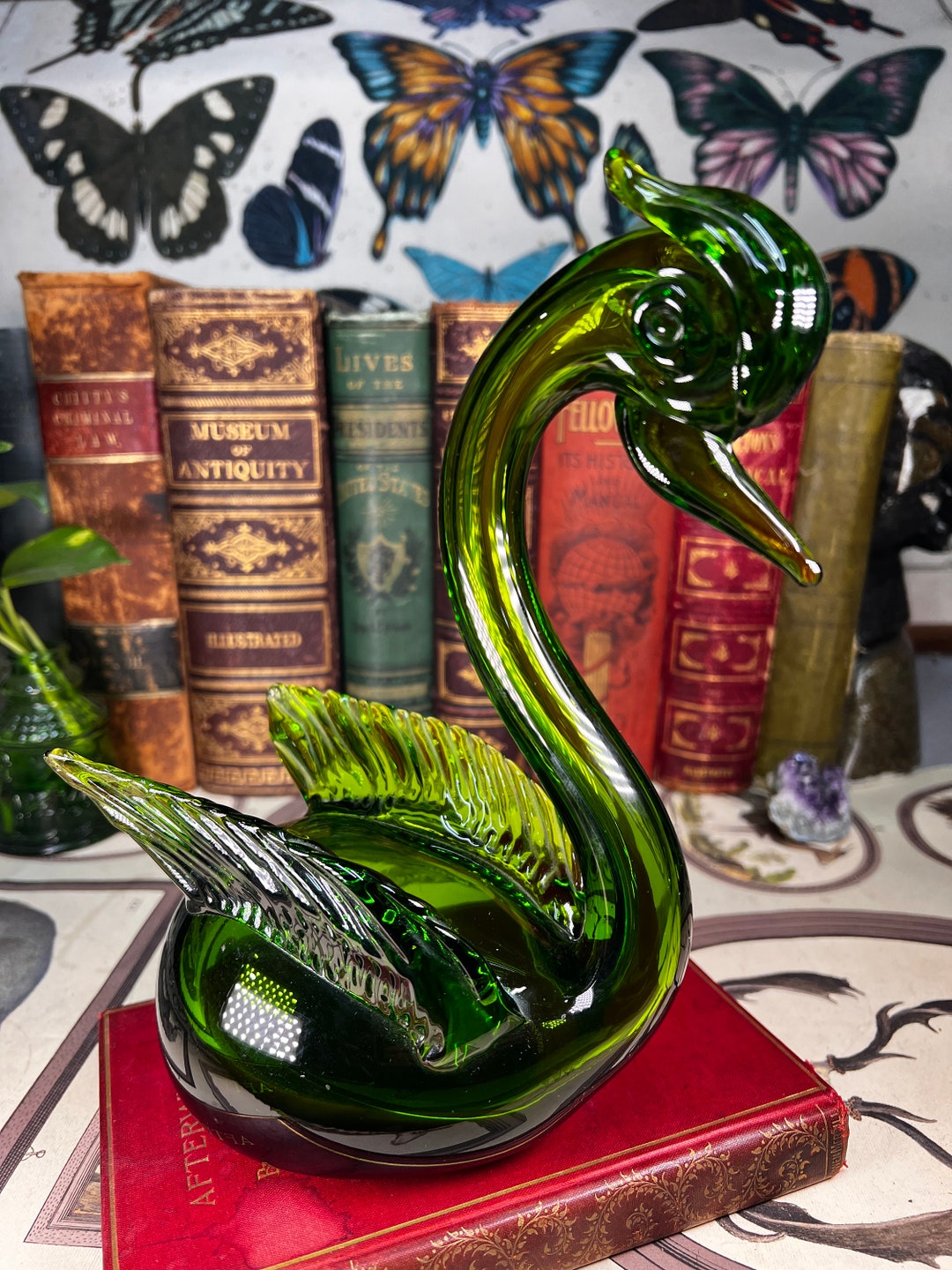 Hand Blown Glass Duck in Emerald Green - Charming Murano Style Art ...