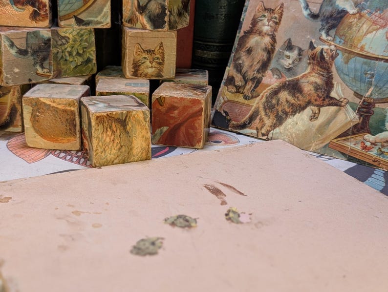 Antique Wooden Block Puzzle: Vintage Pet Lithographs, Eclectic Decor - Etsy