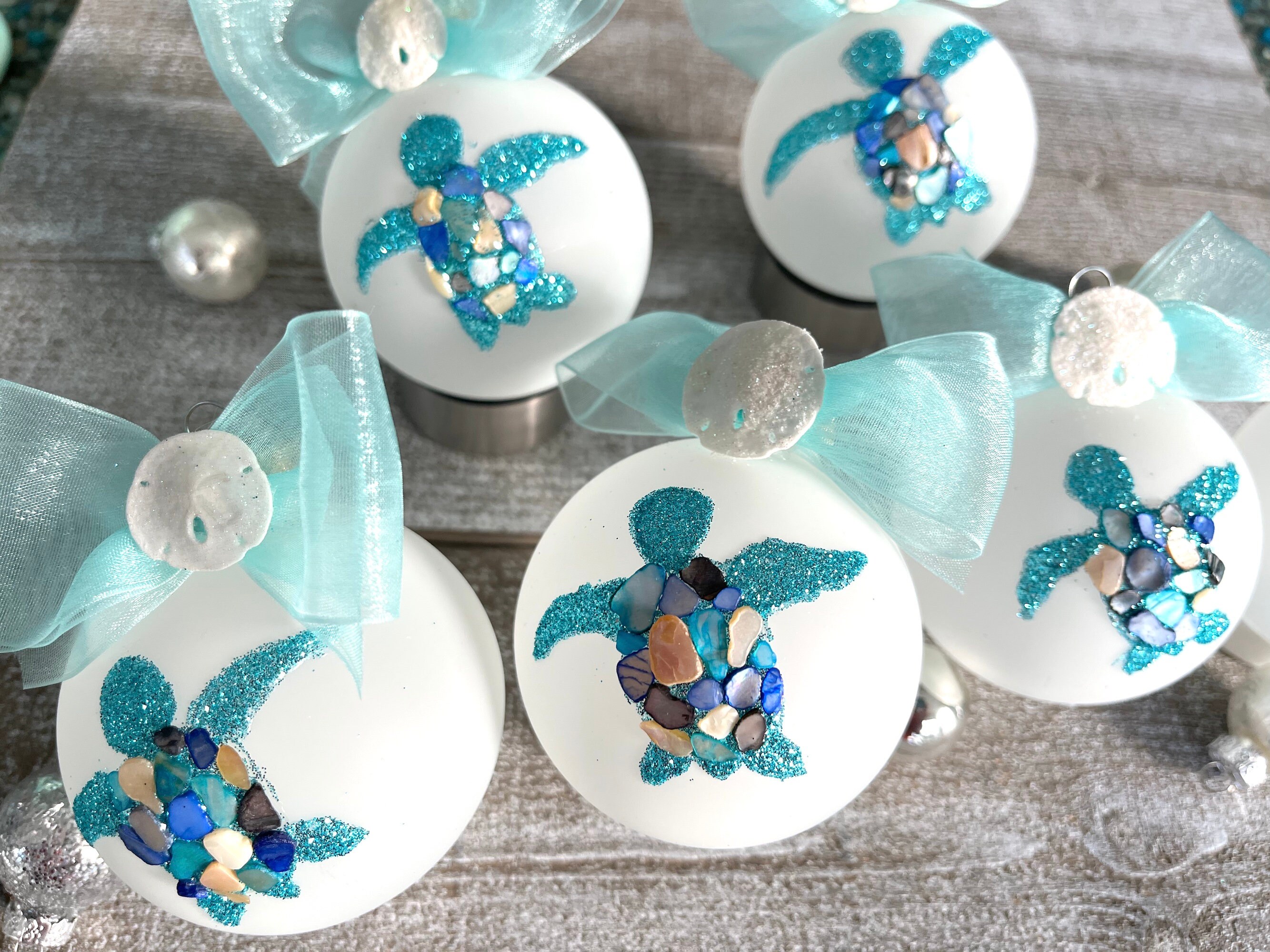 Sea Turtle Frosted Glass Christmas Ornament Coastal Christmas Handmade ...