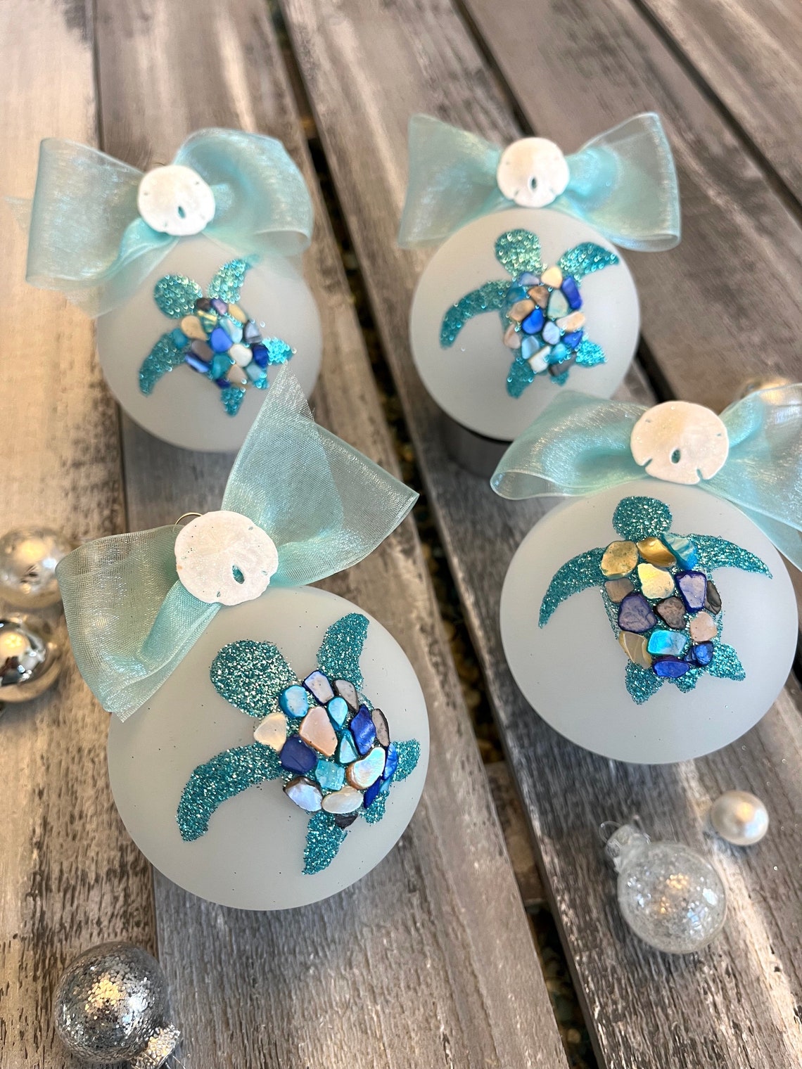 Sea Turtle Frosted Glass Christmas Ornament Coastal Christmas Handmade ...