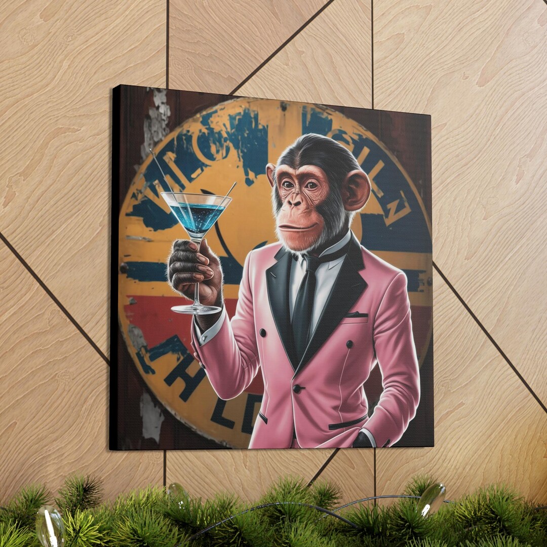 Chimp Drinking Martini Canvas Gallery Wrap, Funny Wall Art, Man Cave ...
