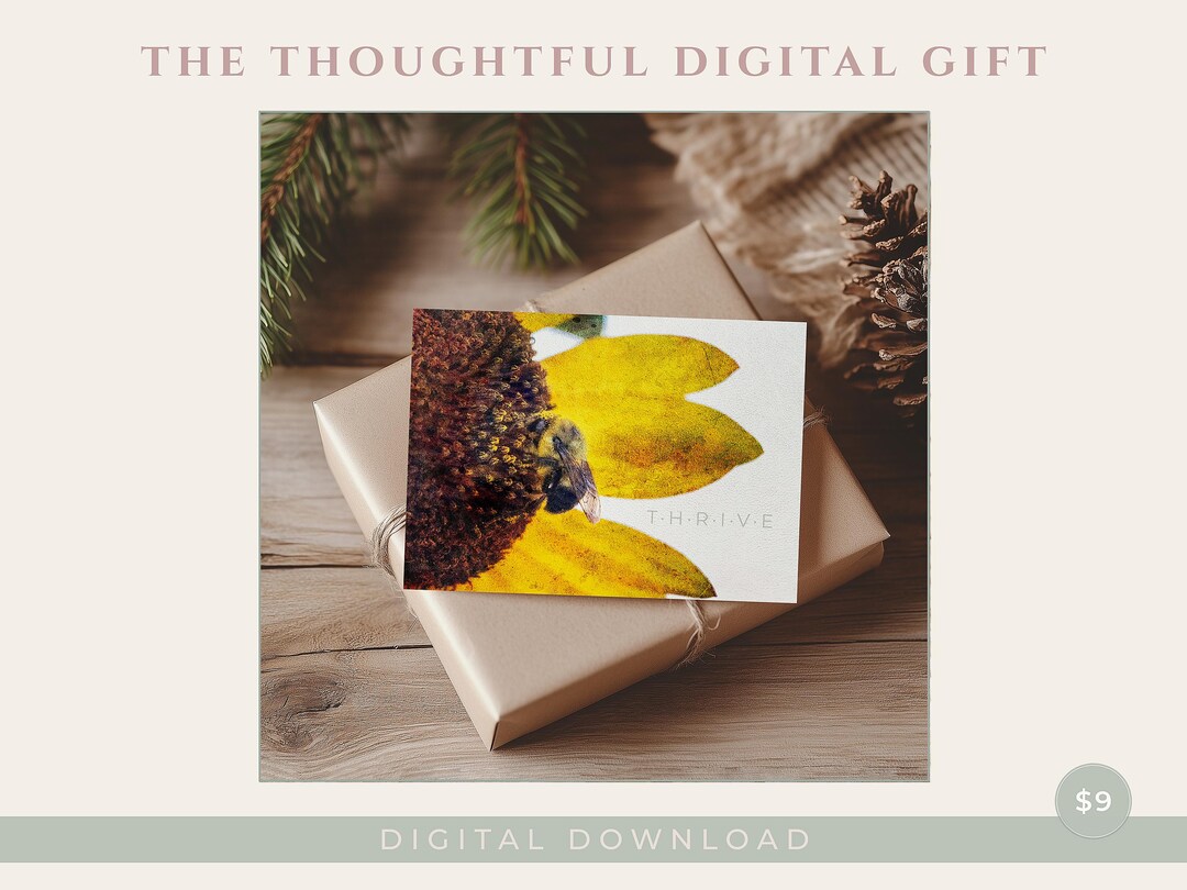 Bumblebee THRIVE Affirmation Art | Cheerful Nature Print | Horizontal ...