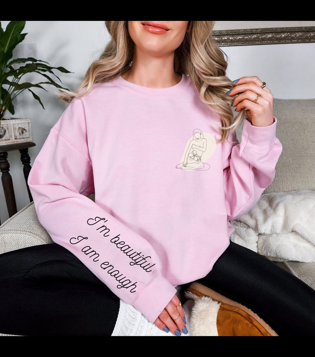Positive Affirmation Sweatshirt, Phrase I Am Beautiful and Enough Right ...