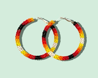 Native American | Indigenous |heart Hoop Earrings | Beaded Hoop ...