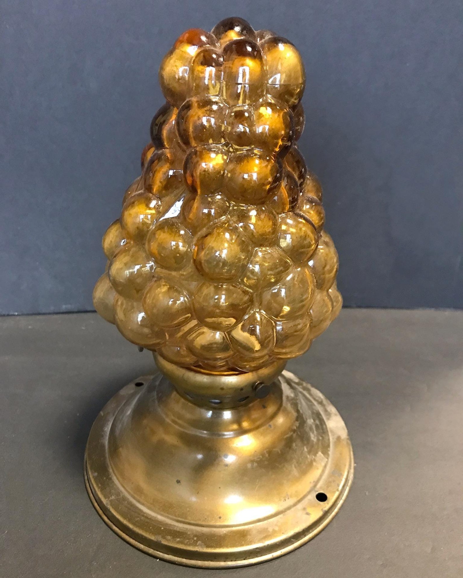 MCM Amber Glass Fancy Shade W/ 1910s Brass Fitting Architectural ...