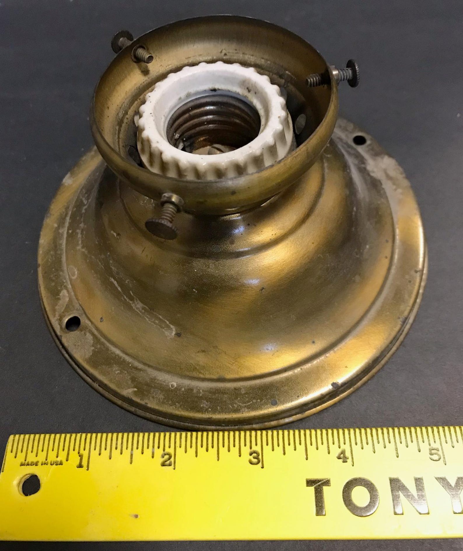 MCM Amber Glass Fancy Shade W/ 1910s Brass Fitting Architectural ...