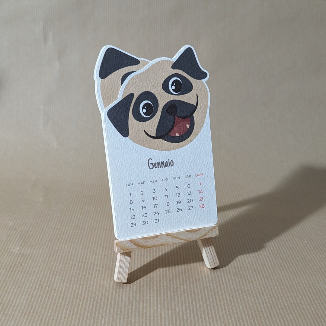 2026 Desk Calendar - Pug Theme - Print & Cut _ IT/EN/ES - Etsy