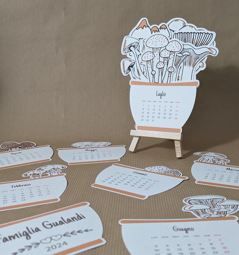 5 Desk Calendars 2026 - Mushroom Theme - "print&cut" - Language IT/EN ...