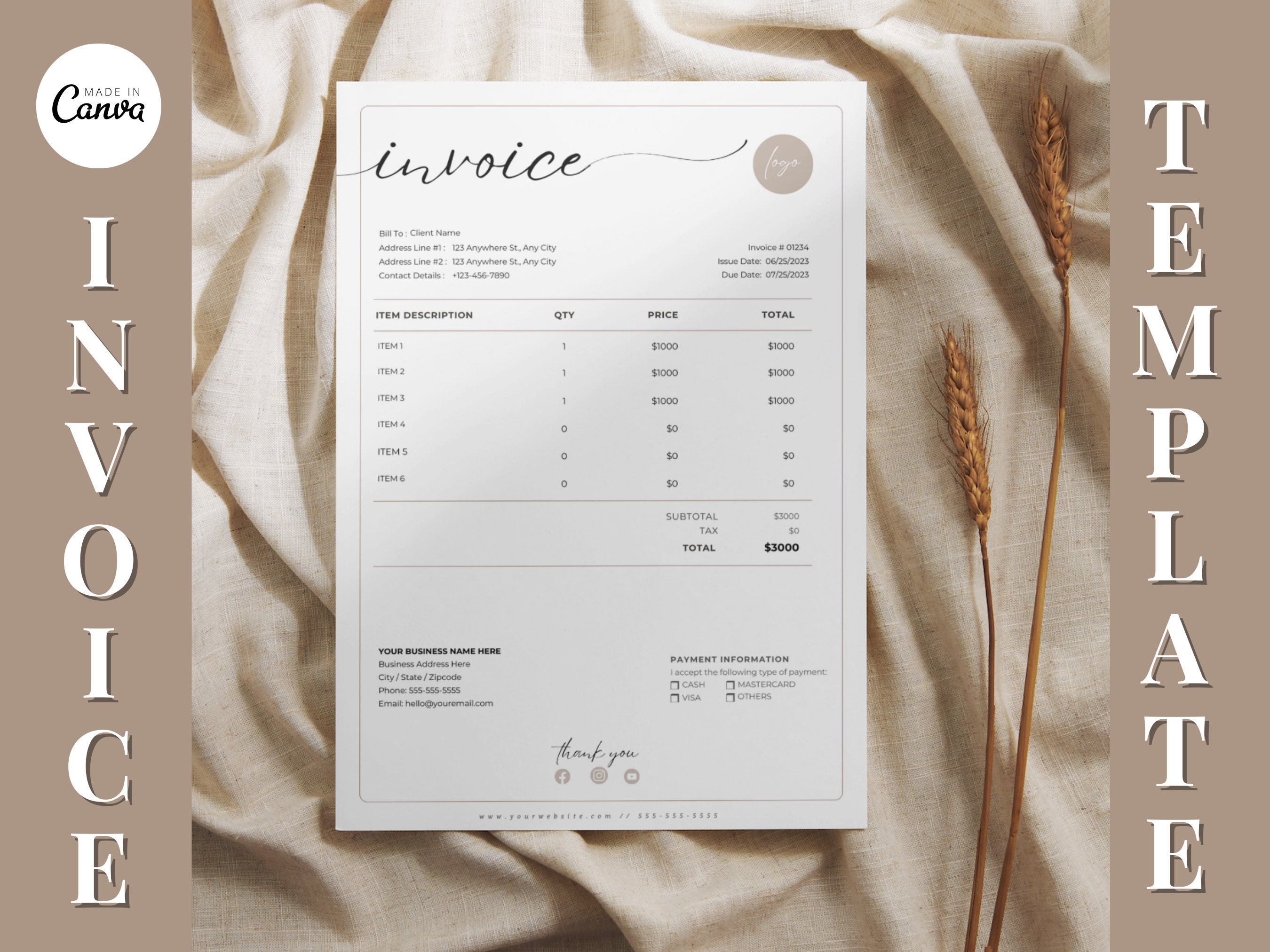 Invoice Minimalist Invoice Template | Boho Small Business | Modern ...
